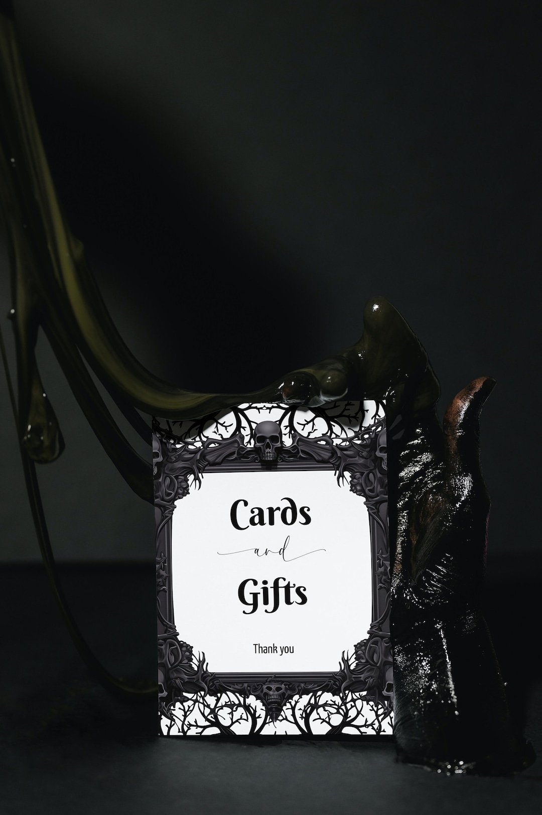 Black Skull Cards and Gifts Sign Template, Gothic Printable Sign, 5x7 ...