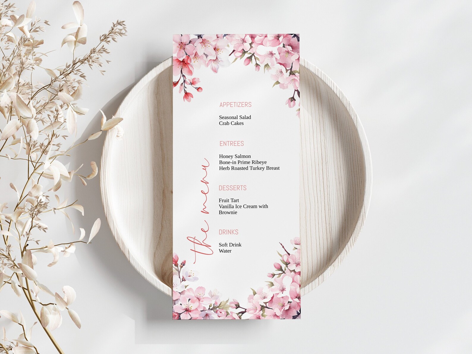 Cherry Blossom Wedding Menu Template, Spring Dinner Menu, Editable ...