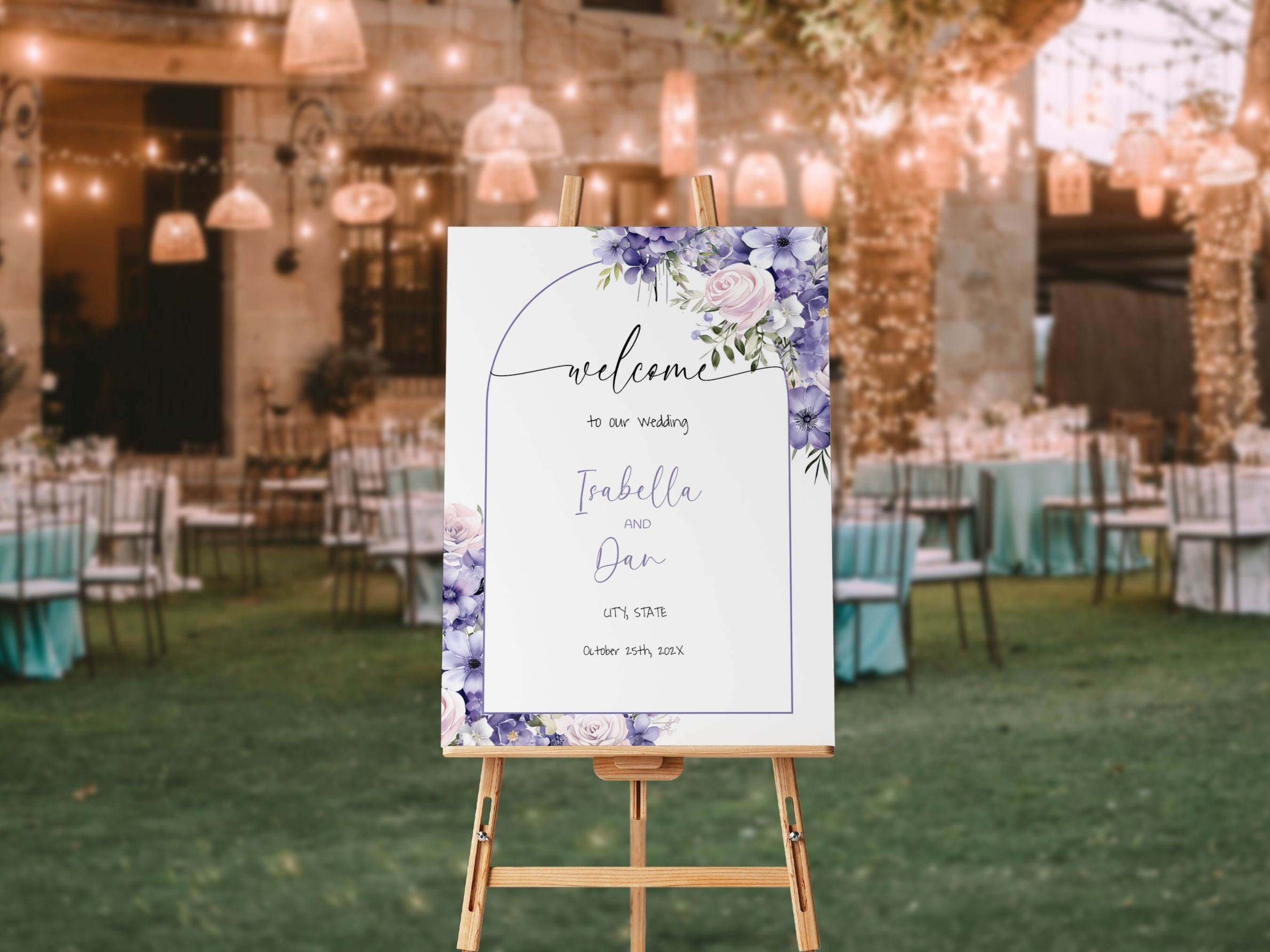 Lilac Wedding Welcome Sign Poster, Purple Floral Welcome Sign Template ...