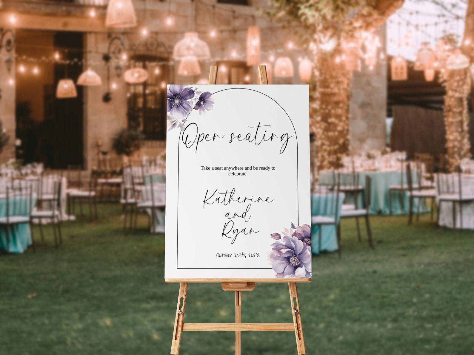 Lilac Floral Wedding Open Seating Sign Poster, Purple Seating Sign ...