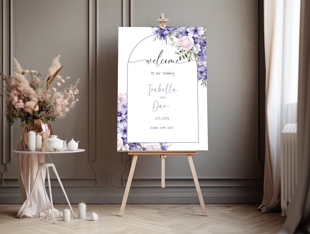 Lilac Wedding Welcome Sign Poster, Purple Floral Welcome Sign Template ...