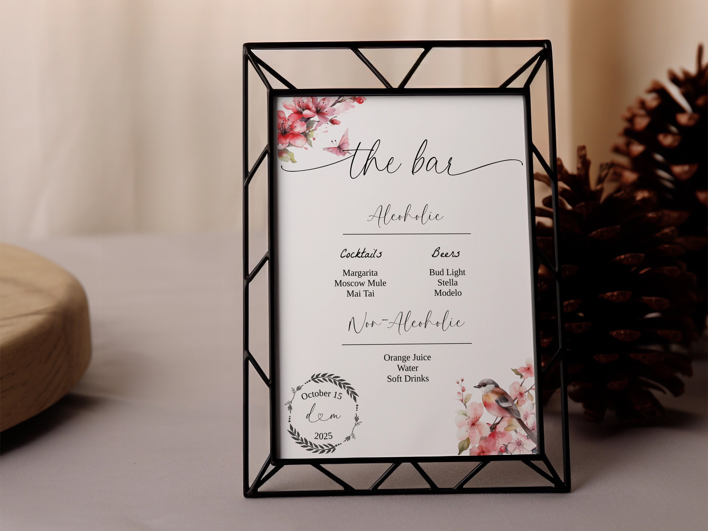 Cherry Blossom Open Bar Menu Template, Printable Menu, Wedding Cocktail ...