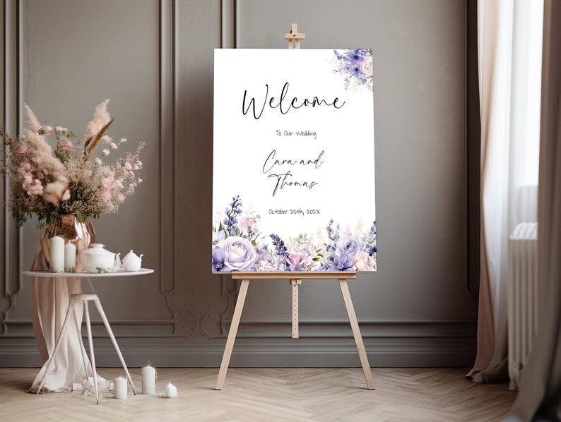 Lavender Wedding Welcome Sign Poster, Purple Floral Welcome Sign ...