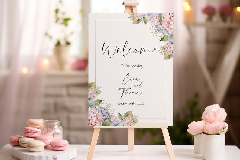 Hydrangea Wedding Welcome Sign Poster, Pastel Welcome Sign Template ...