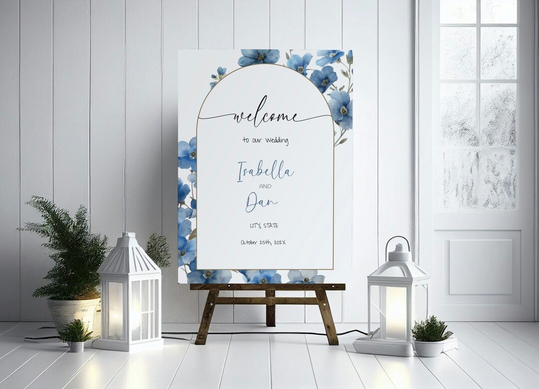 Blue Florals Wedding Welcome Sign Poster, Light Blue Welcome Sign ...
