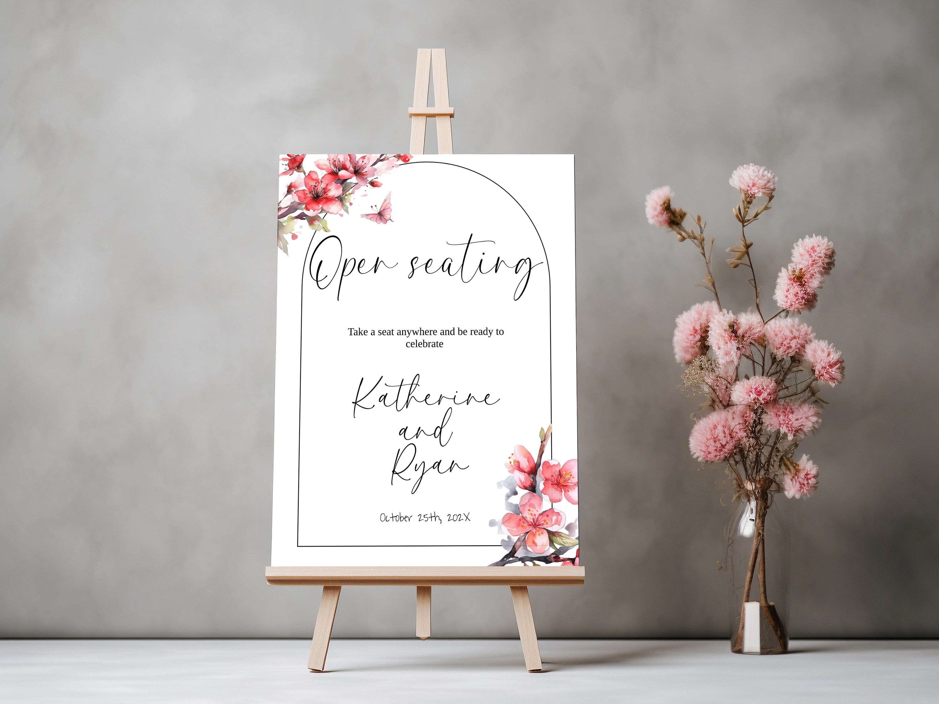 Cherry Blossom Wedding Open Seating Sign Poster, Seating Sign Template ...