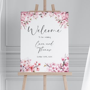 Cherry Blossom Wedding Welcome Sign Poster, Pink Floral Welcome Sign ...