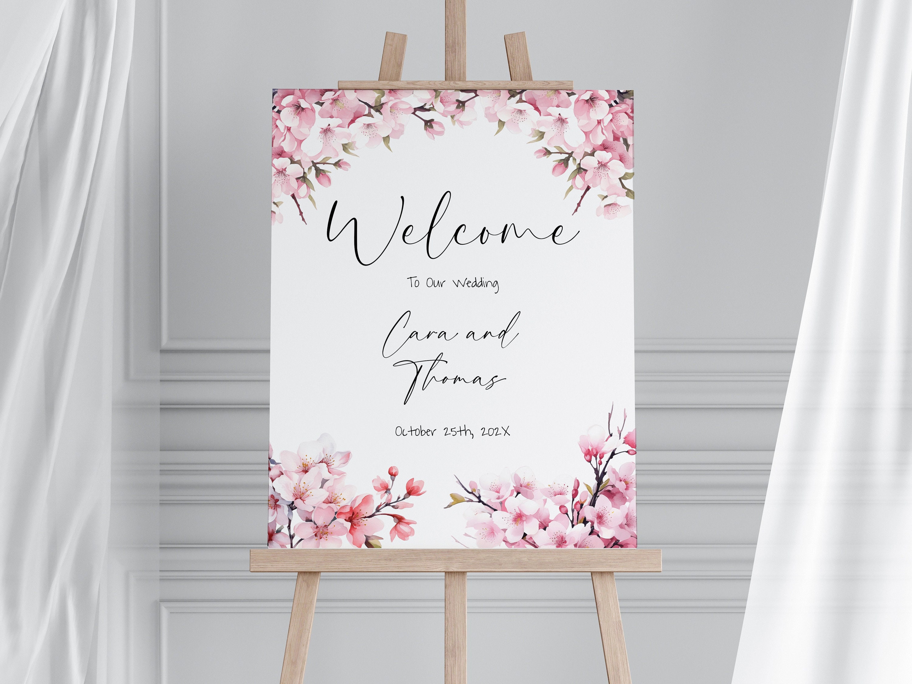 Cherry Blossom Wedding Welcome Sign Template (digital Download) - Etsy