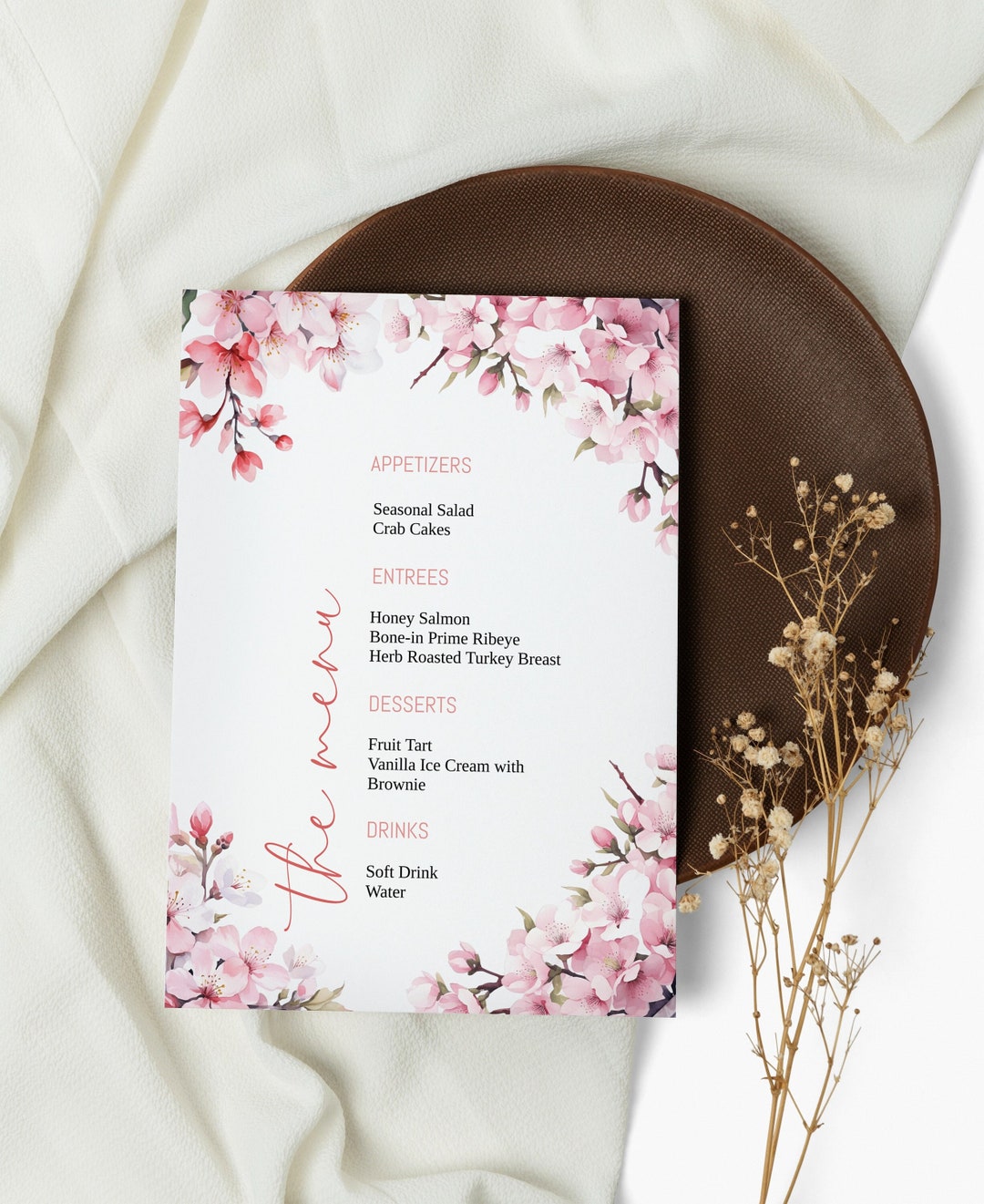 Cherry Blossom Wedding Menu Template, Spring Dinner Menu, Editable ...