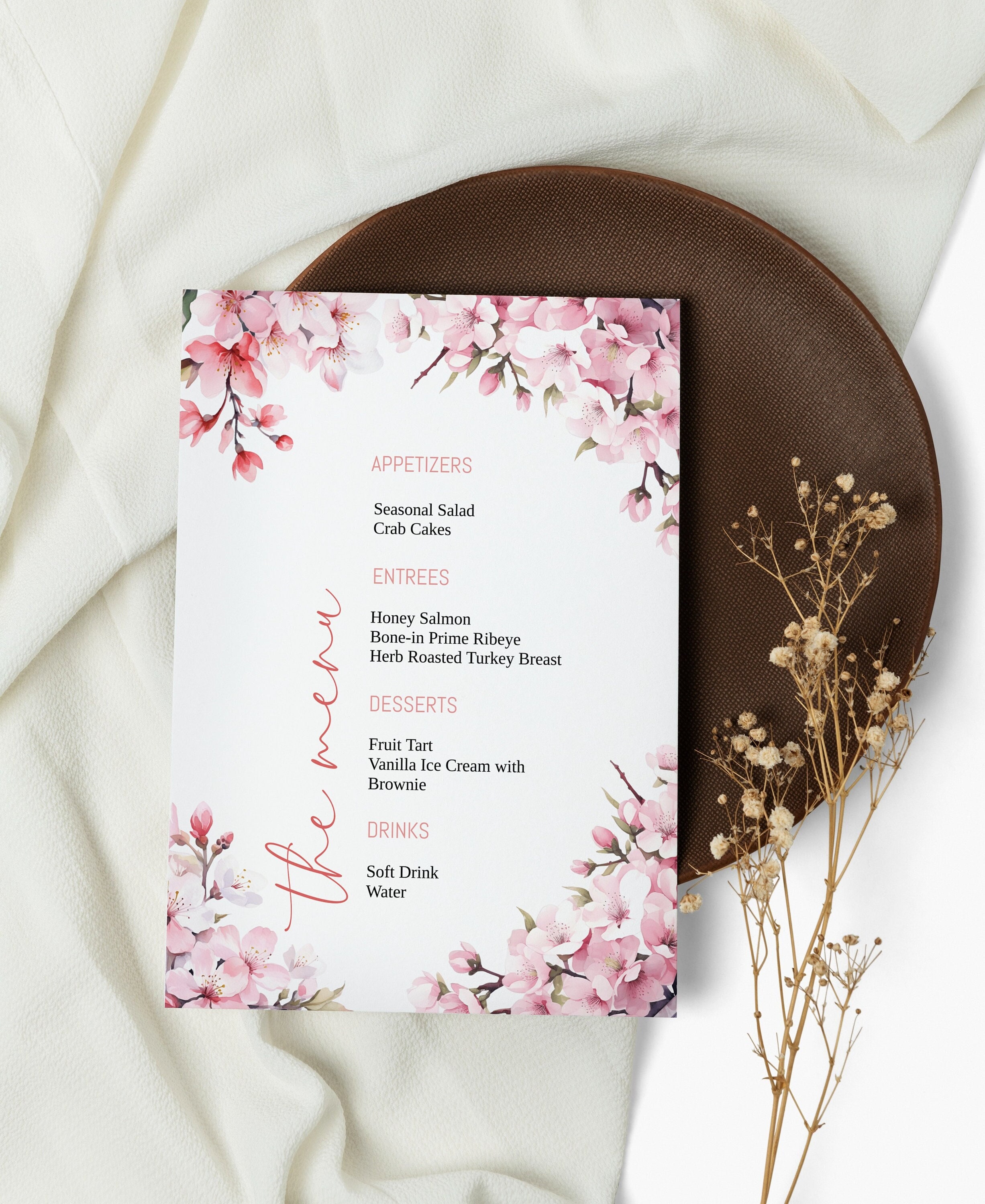 Cherry Blossom Wedding Menu Template, Spring Dinner Menu, Editable ...