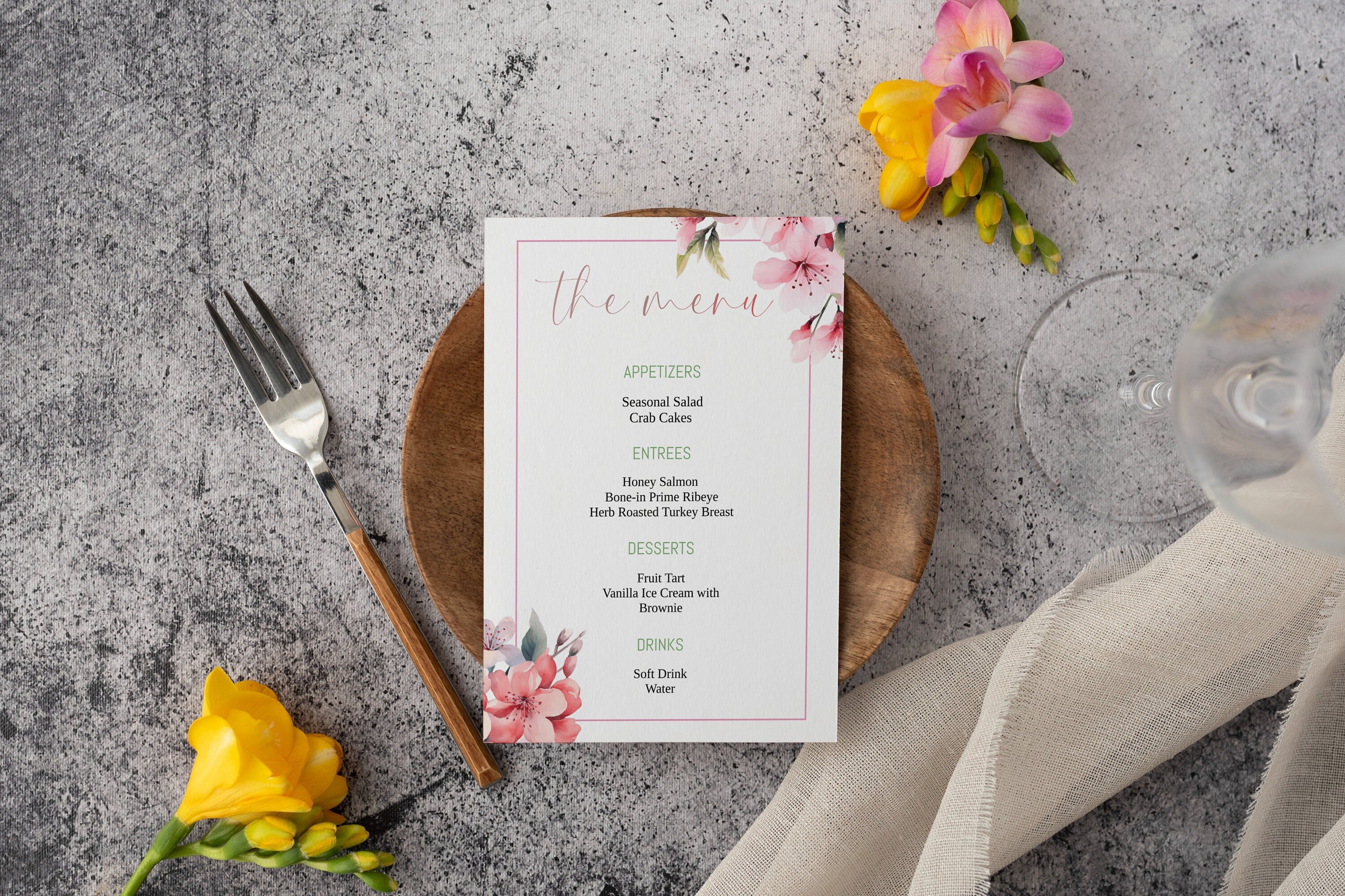 Cherry Blossom Wedding Menu Template, Spring Dinner Menu, Editable ...
