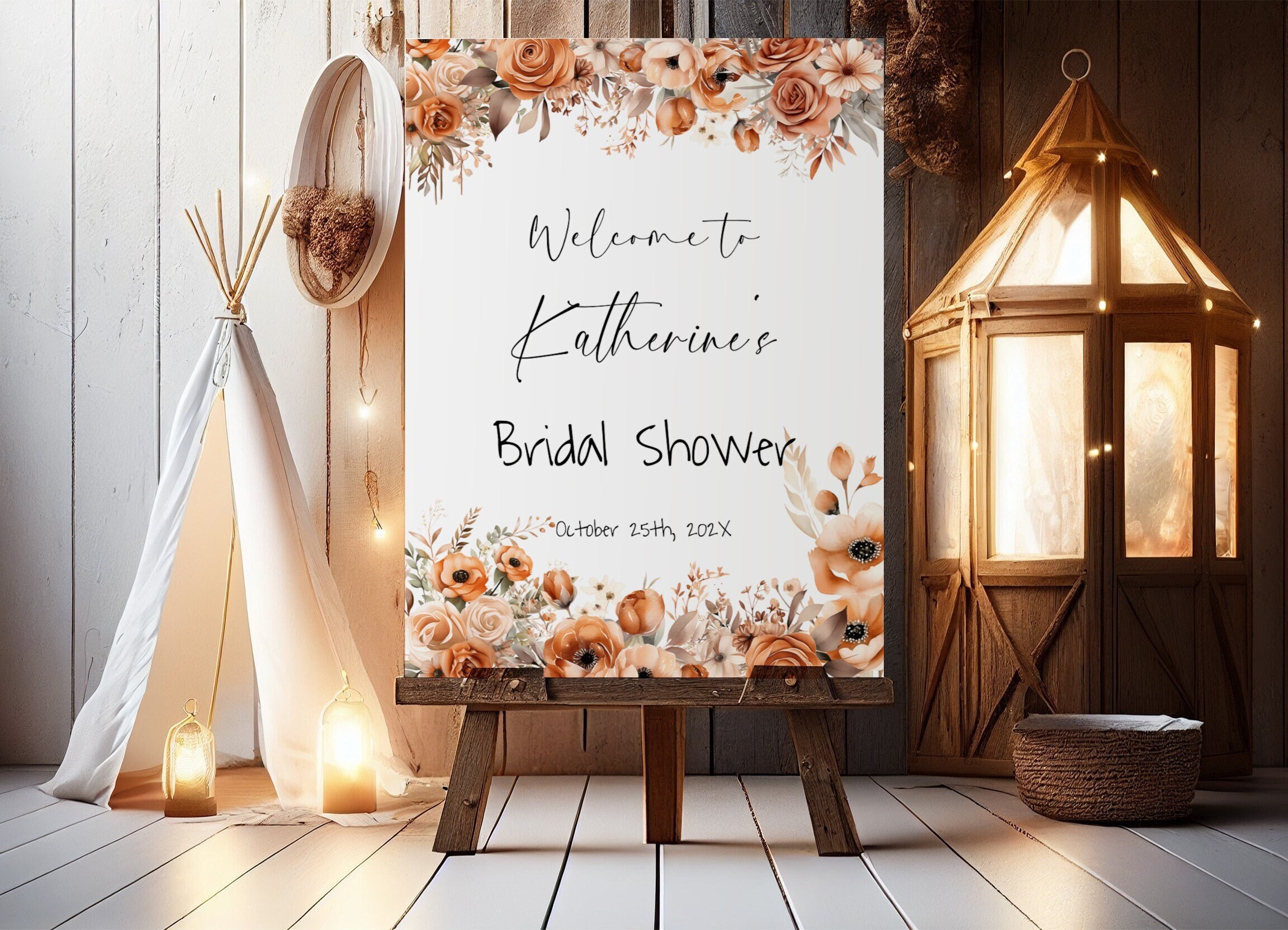 Fall Wedding Bridal Shower Welcome Sign, Orange Floral Welcome Sign ...