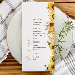 Sunflower Wedding Menu Template, Summer Dinner Menu, Editable Reception ...