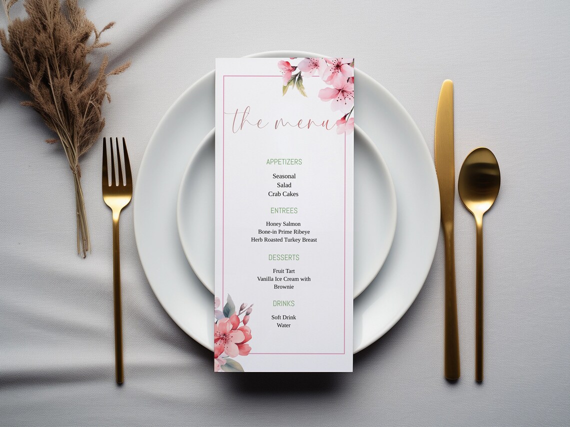 Cherry Blossom Wedding Menu Template Spring Dinner Menu - Etsy