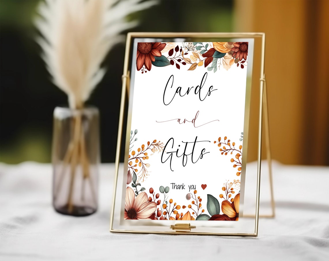Autumn Floral Cards and Gifts Sign Template, Fall Printable Sign, 5x7 ...