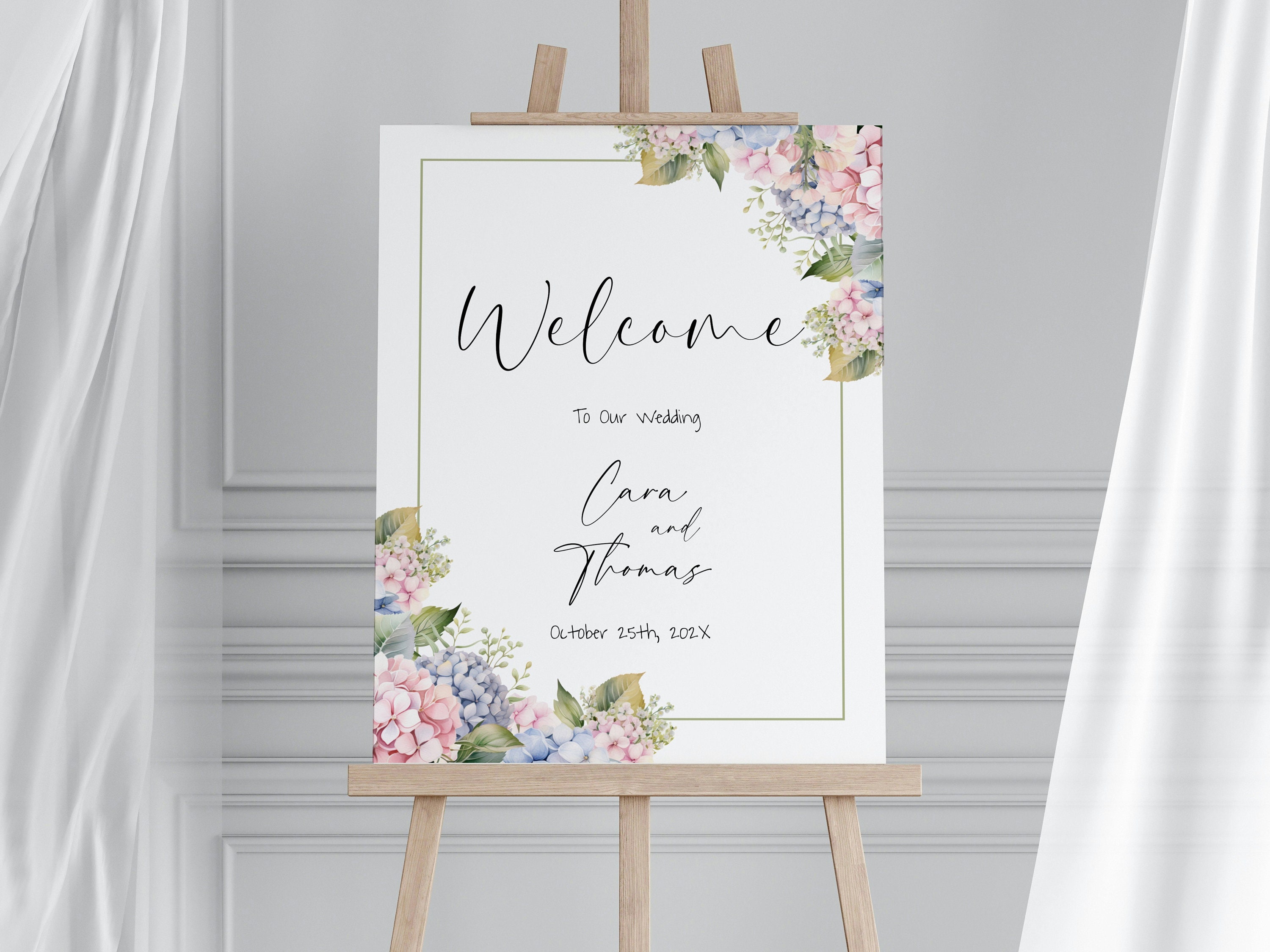 Hydrangea Wedding Welcome Sign Poster, Pastel Welcome Sign Template ...