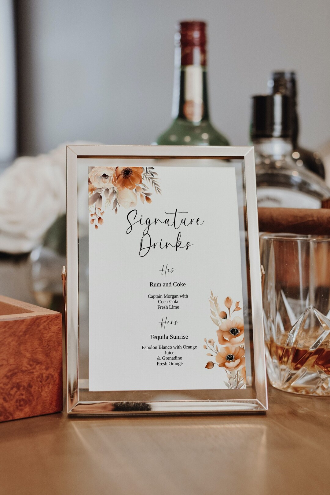 Orange Floral Signature Cocktails Template Sign, Fall Signature ...