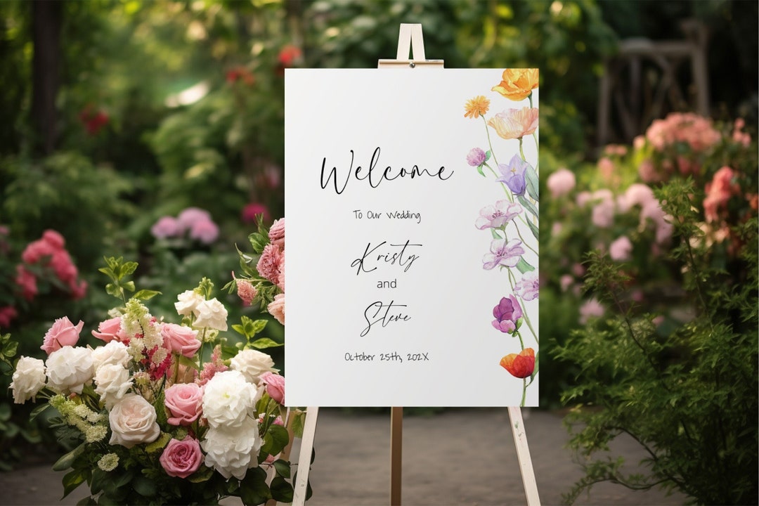 Wildflower Wedding Welcome Sign Poster, Colorful Floral Welcome Sign ...