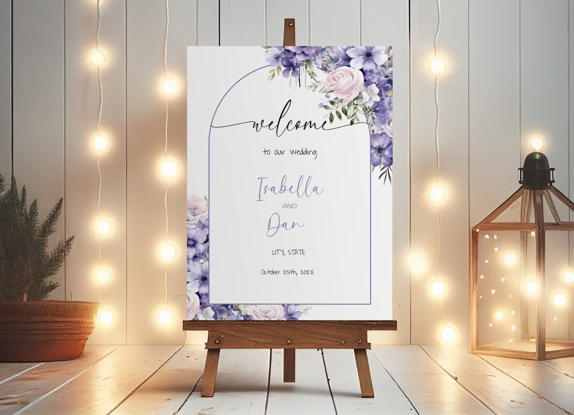Lilac Wedding Welcome Sign Poster, Purple Floral Welcome Sign Template ...