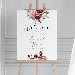 Burgundy Wedding Welcome Sign Poster, Roses Welcome Sign Template ...