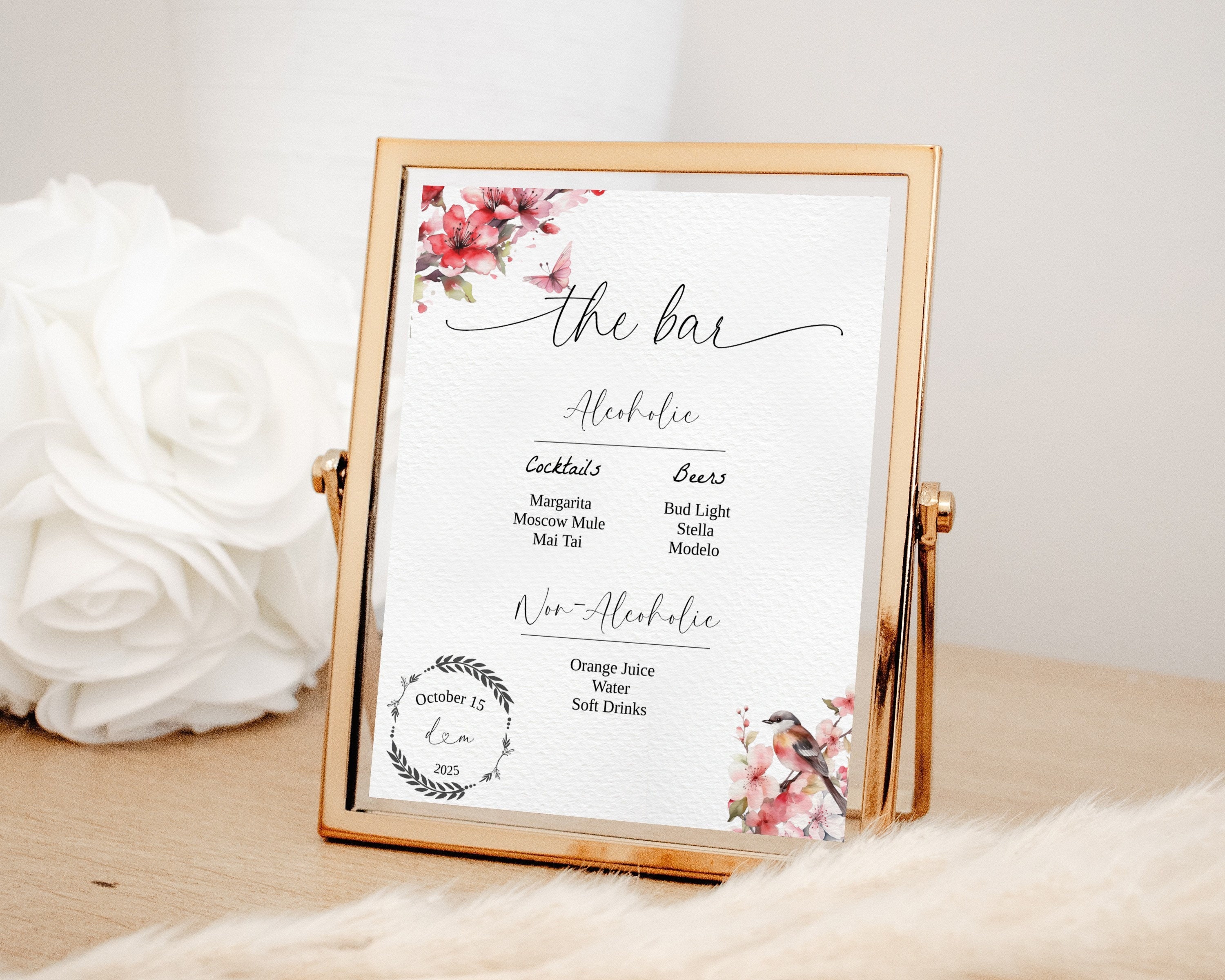 Cherry Blossom Open Bar Menu Template, Printable Menu, Wedding Cocktail ...