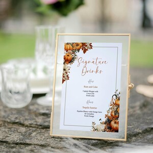 Autumn Pumpkin Floral Signature Cocktail Sign, Fall Wedding (digital ...