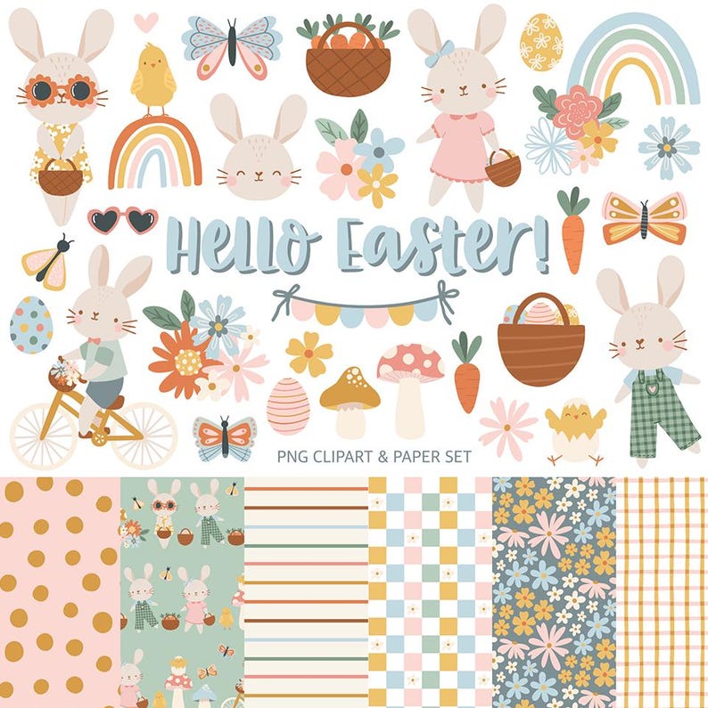 Hello Easter! Clipart & Paper Set | Digital Clipart | Scrapbooking ...