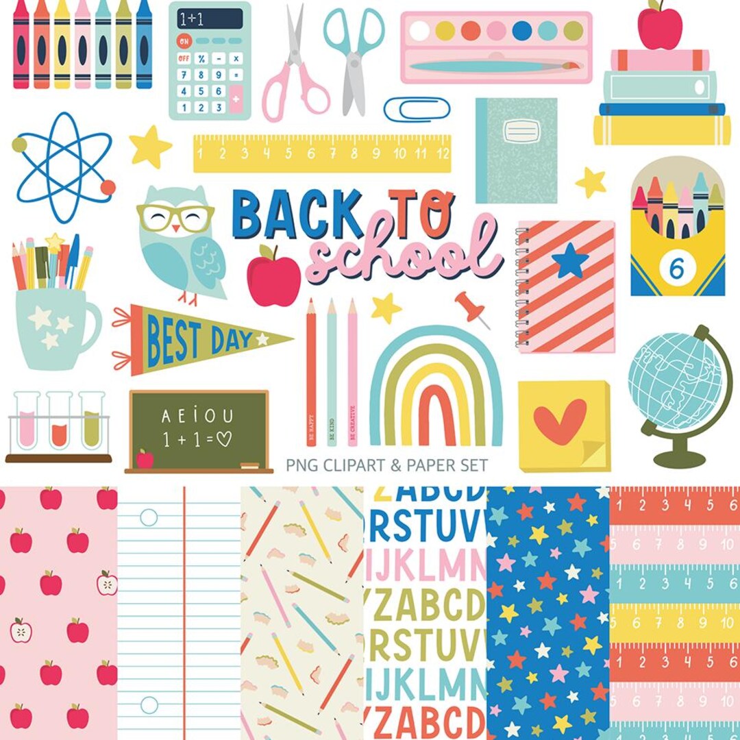 Back to School Clipart & Paper Set | Digital Clipart | Scrapbooking ...