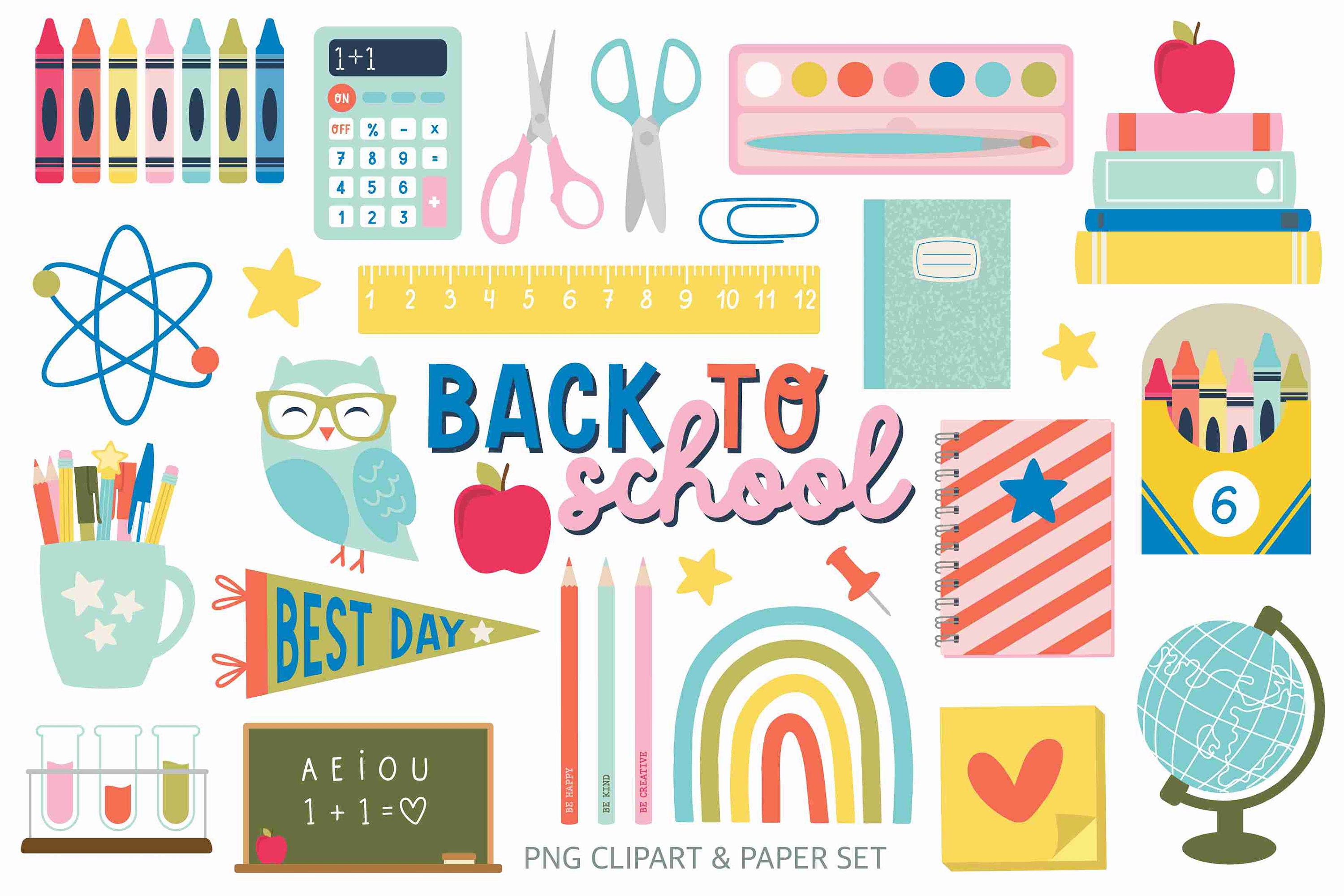 Back to School Clipart & Paper Set | Digital Clipart | Scrapbooking ...