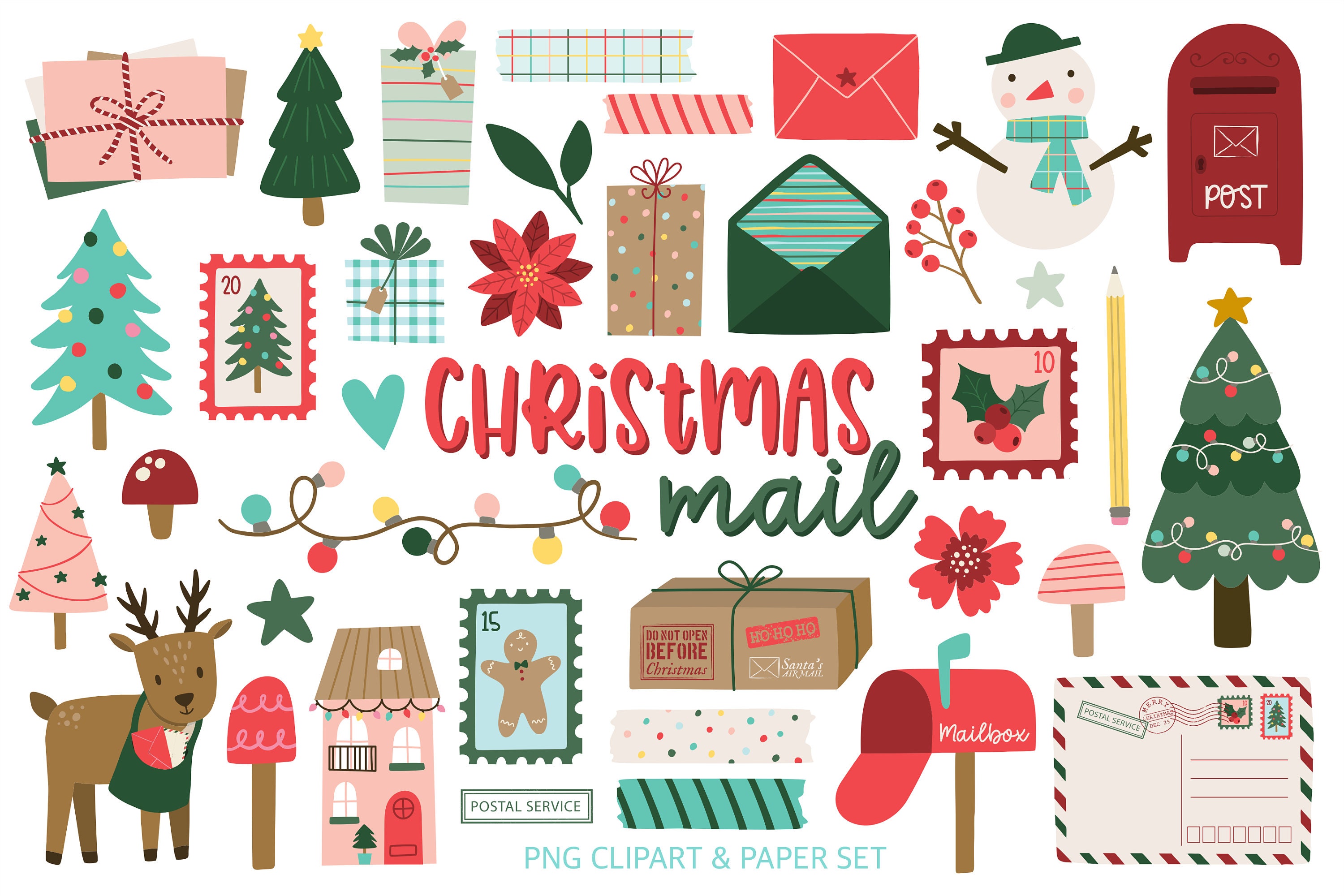 Christmas Mail Clipart & Paper Set | Digital Clipart | Scrapbooking ...