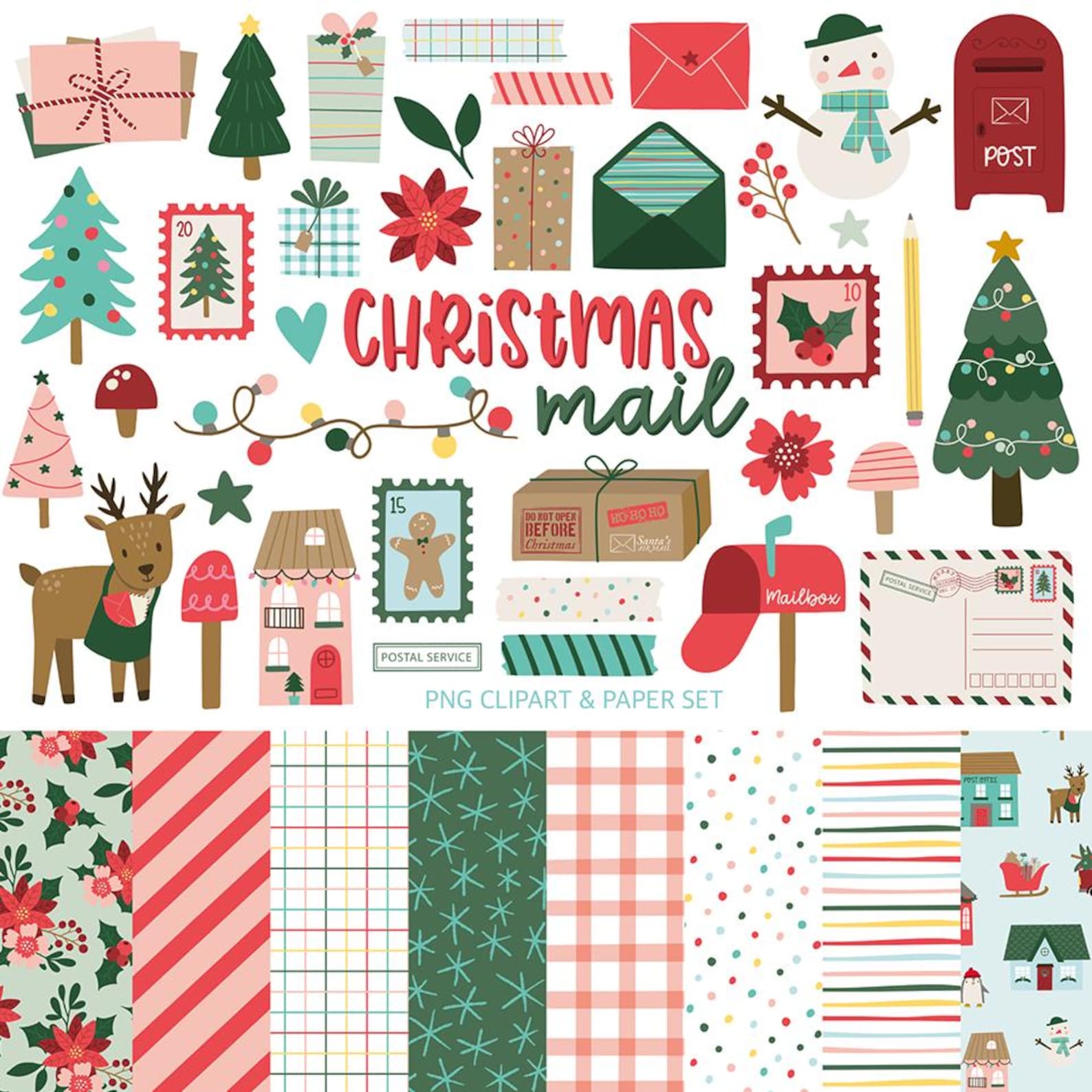 Christmas Mail Clipart & Paper Set | Digital Clipart | Scrapbooking ...