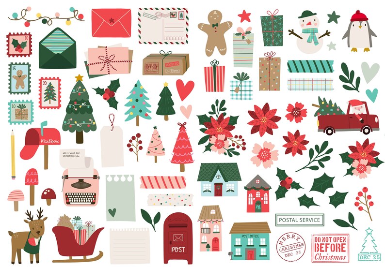 Christmas Mail Clipart & Paper Set | Digital Clipart | Scrapbooking ...