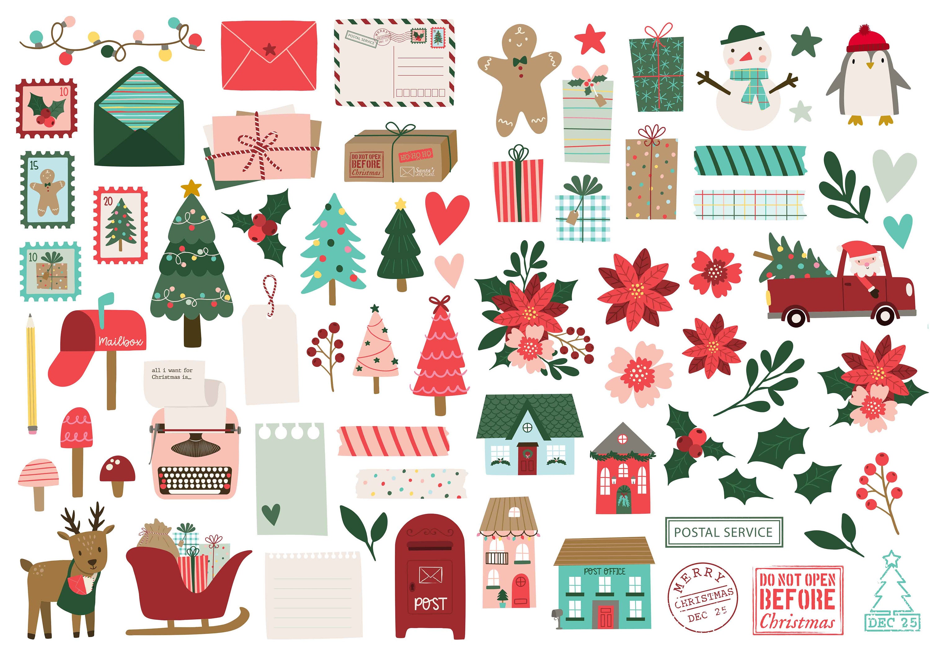 Christmas Mail Clipart & Paper Set | Digital Clipart | Scrapbooking ...