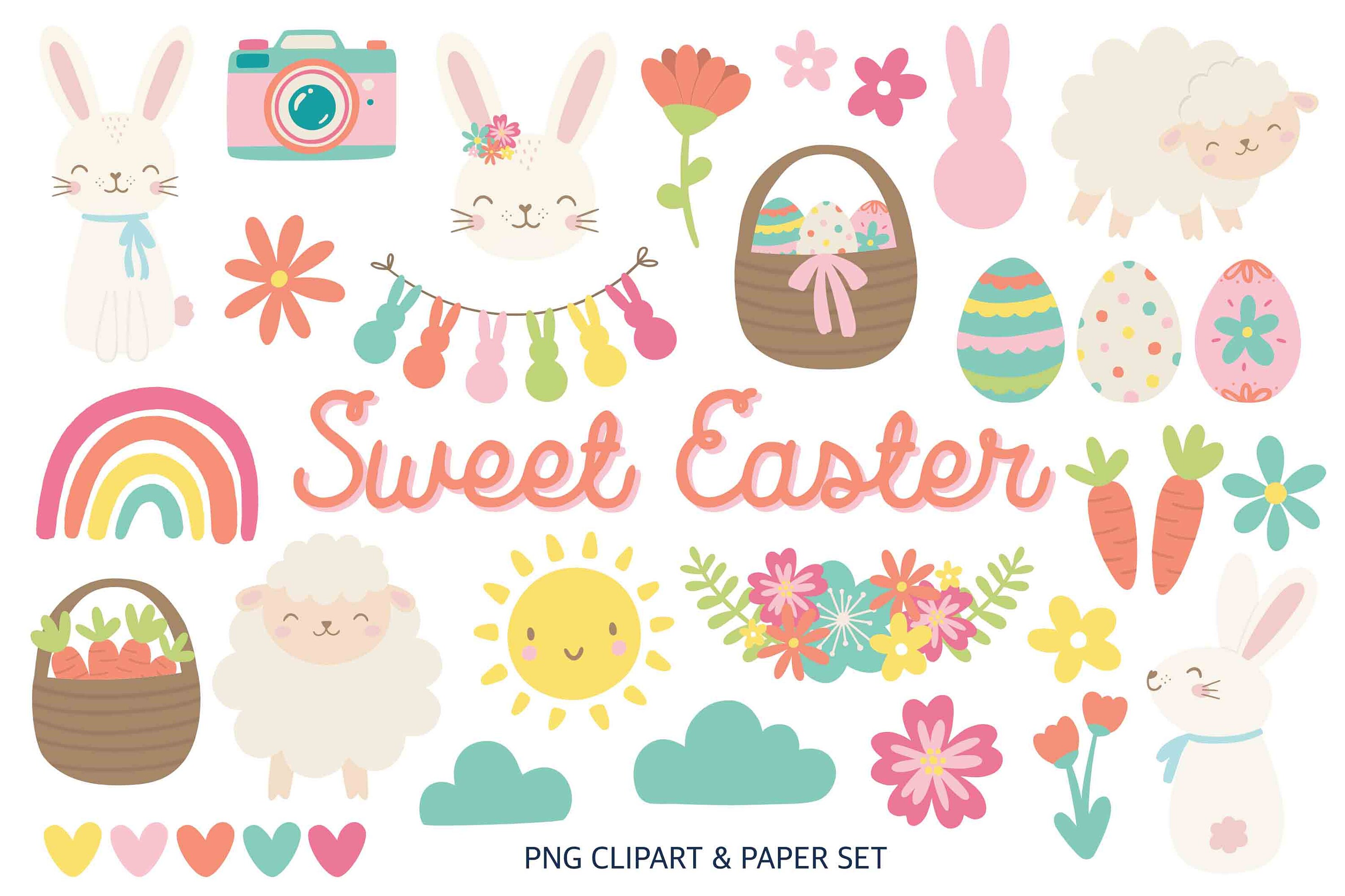 Sweet Easter Clipart & Paper Set Digital Clipart Scrapbooking Planner ...