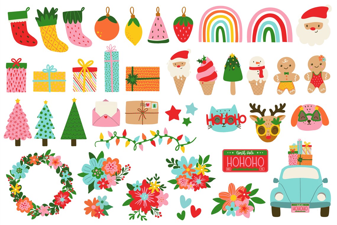 Tropical Christmas Clipart & Paper Set | Digital Clipart | Scrapbooking ...