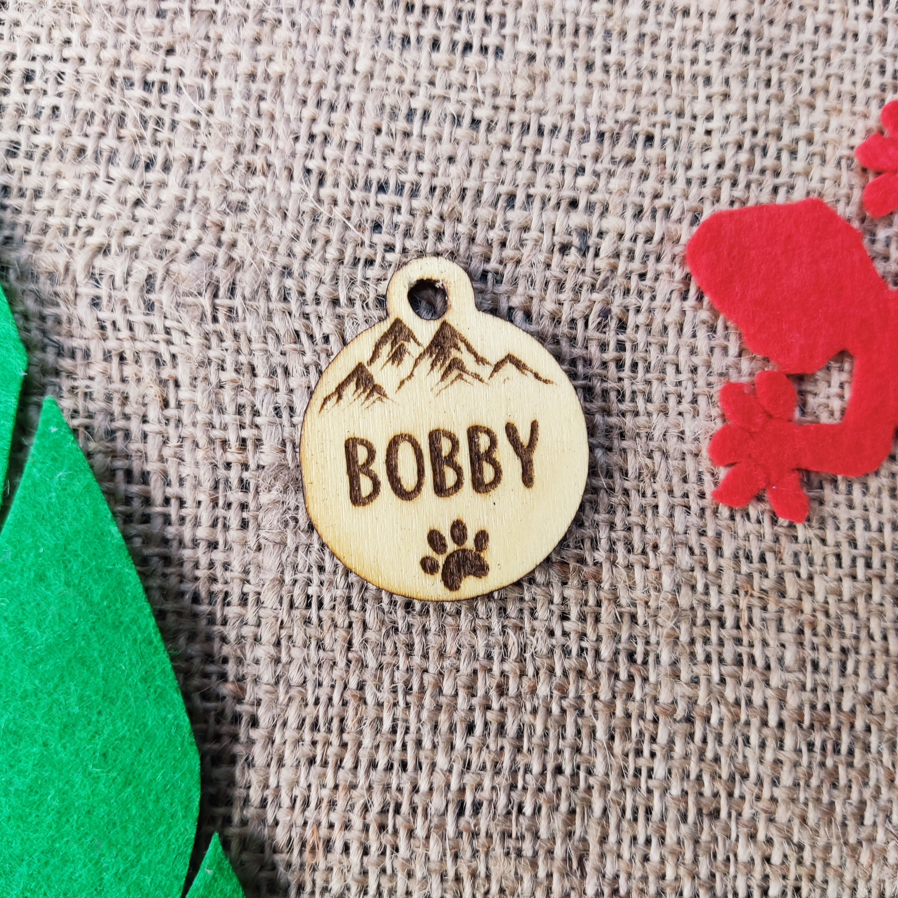 Personalised Wooden Dog Tag Mountain Dog Paw Custom Tag Collar ID Tag ...