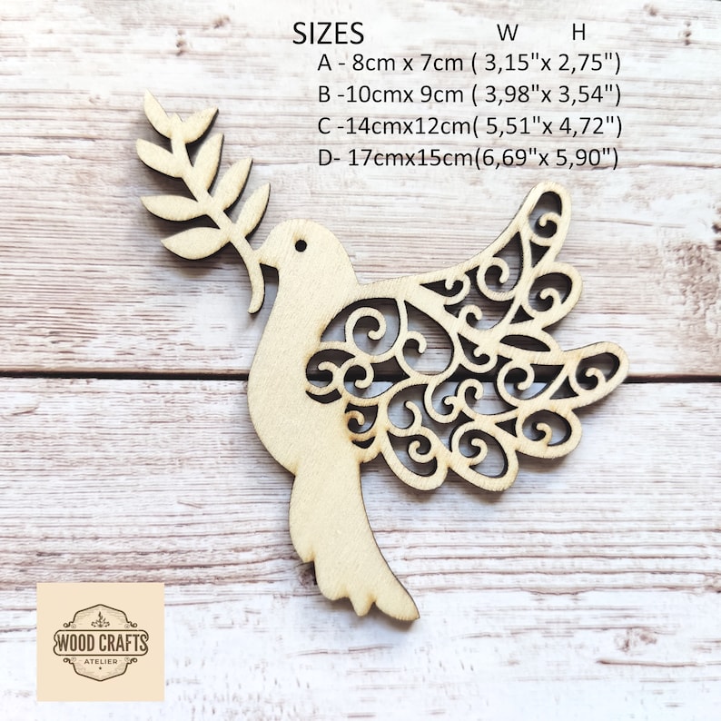 Laser Cut Wooden Dove: Unfinished Wood Pigeon Ornament - Etsy