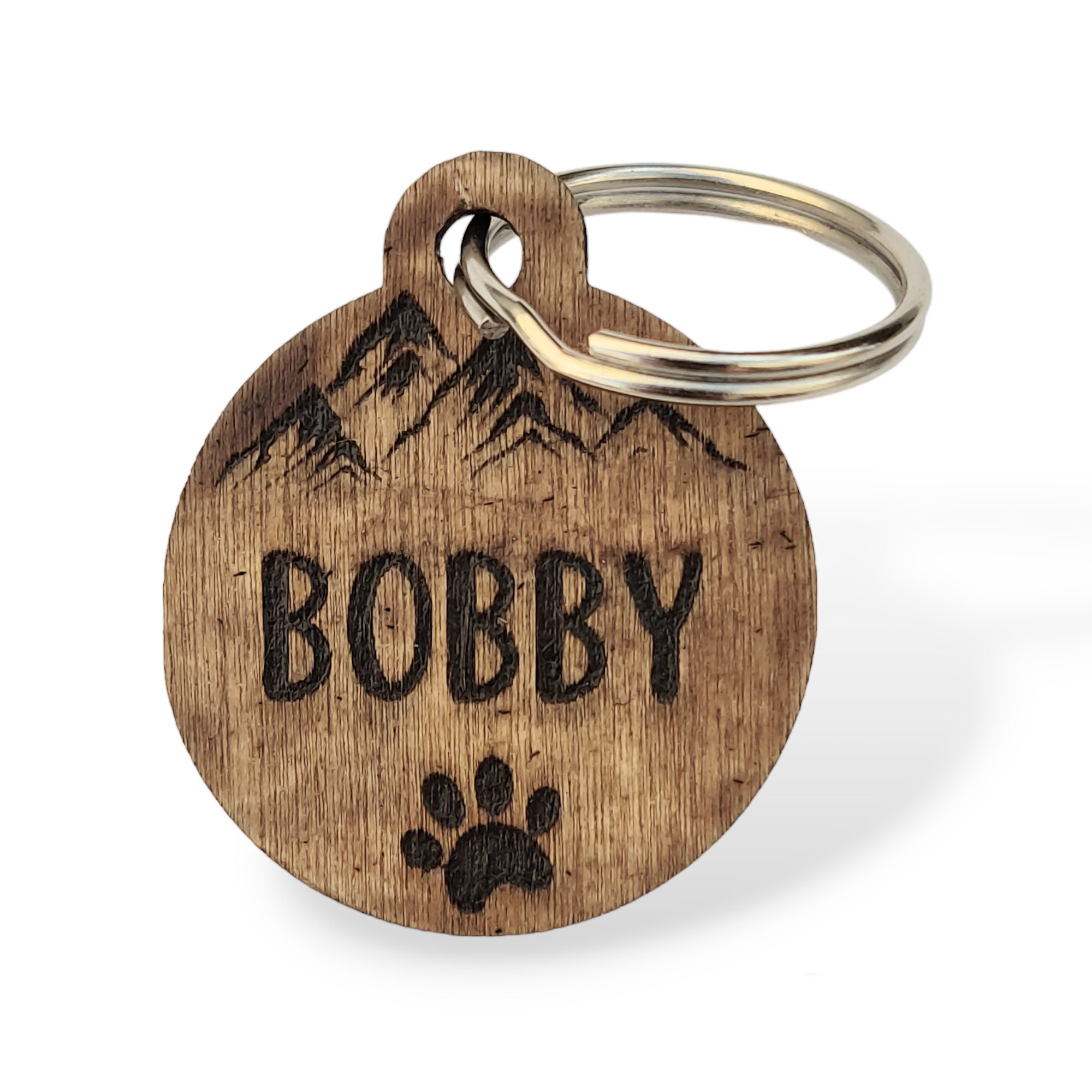 Personalised Wooden Dog Tag Mountain Dog Paw Custom Tag Collar ID Tag ...