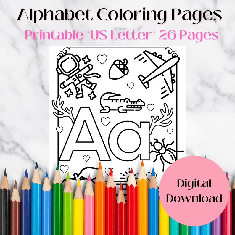 26 Alphabet Coloring Pages Worksheets for Kids Preschool Kindergarten ...
