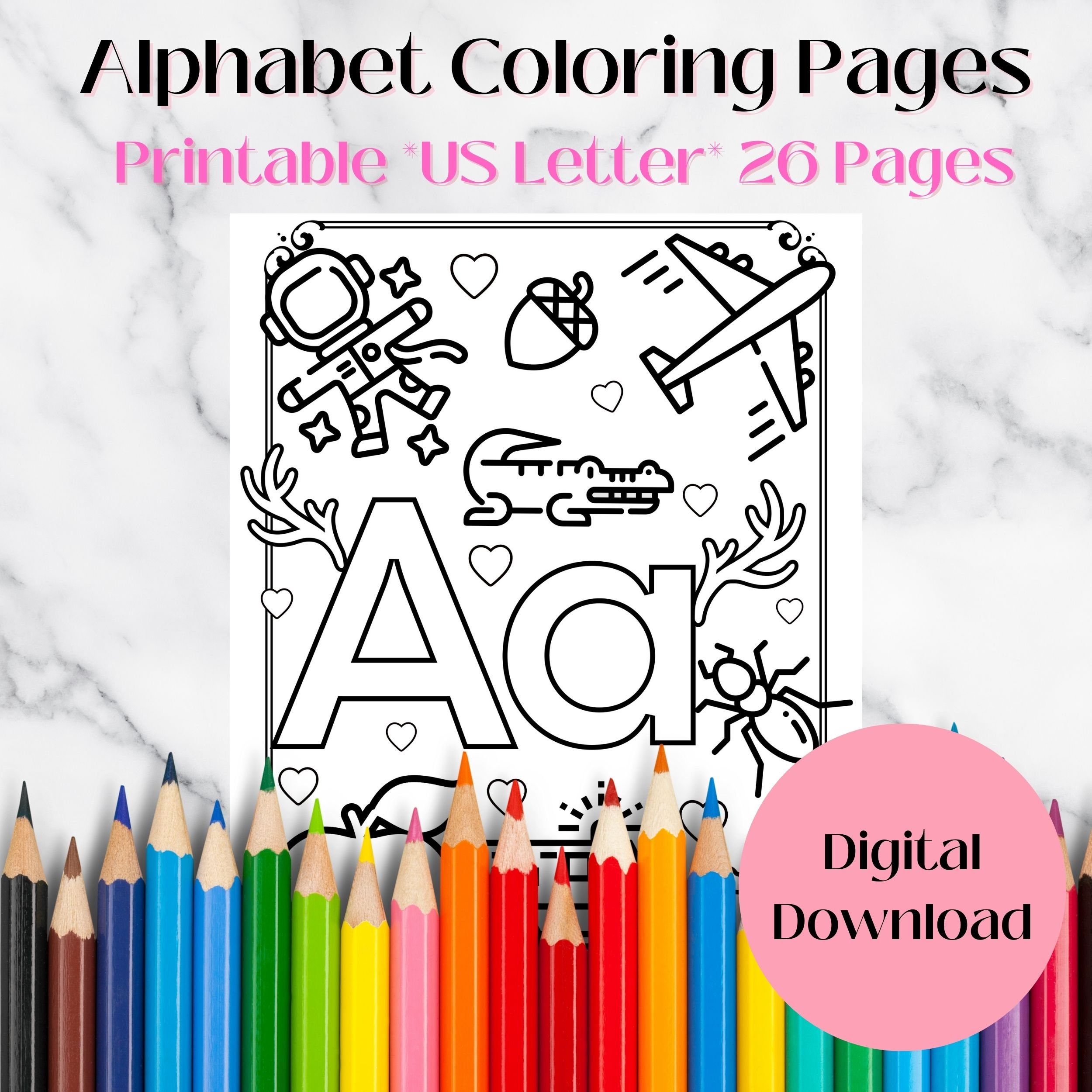 26 Alphabet Coloring Pages Worksheets for Kids Preschool Kindergarten ...