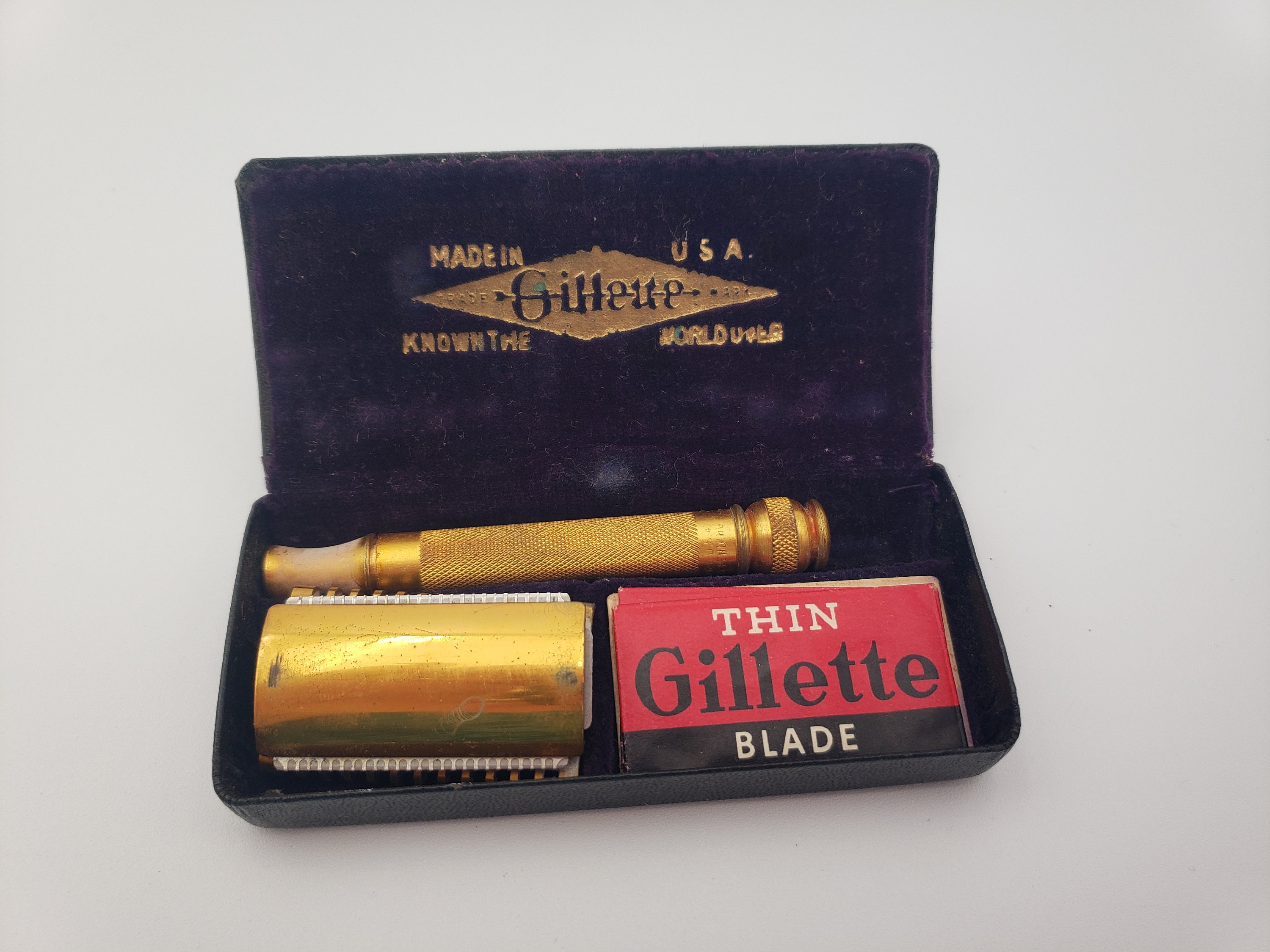 Antique Gillette Gold Razors With Felt Case and Blades, Collectible ...