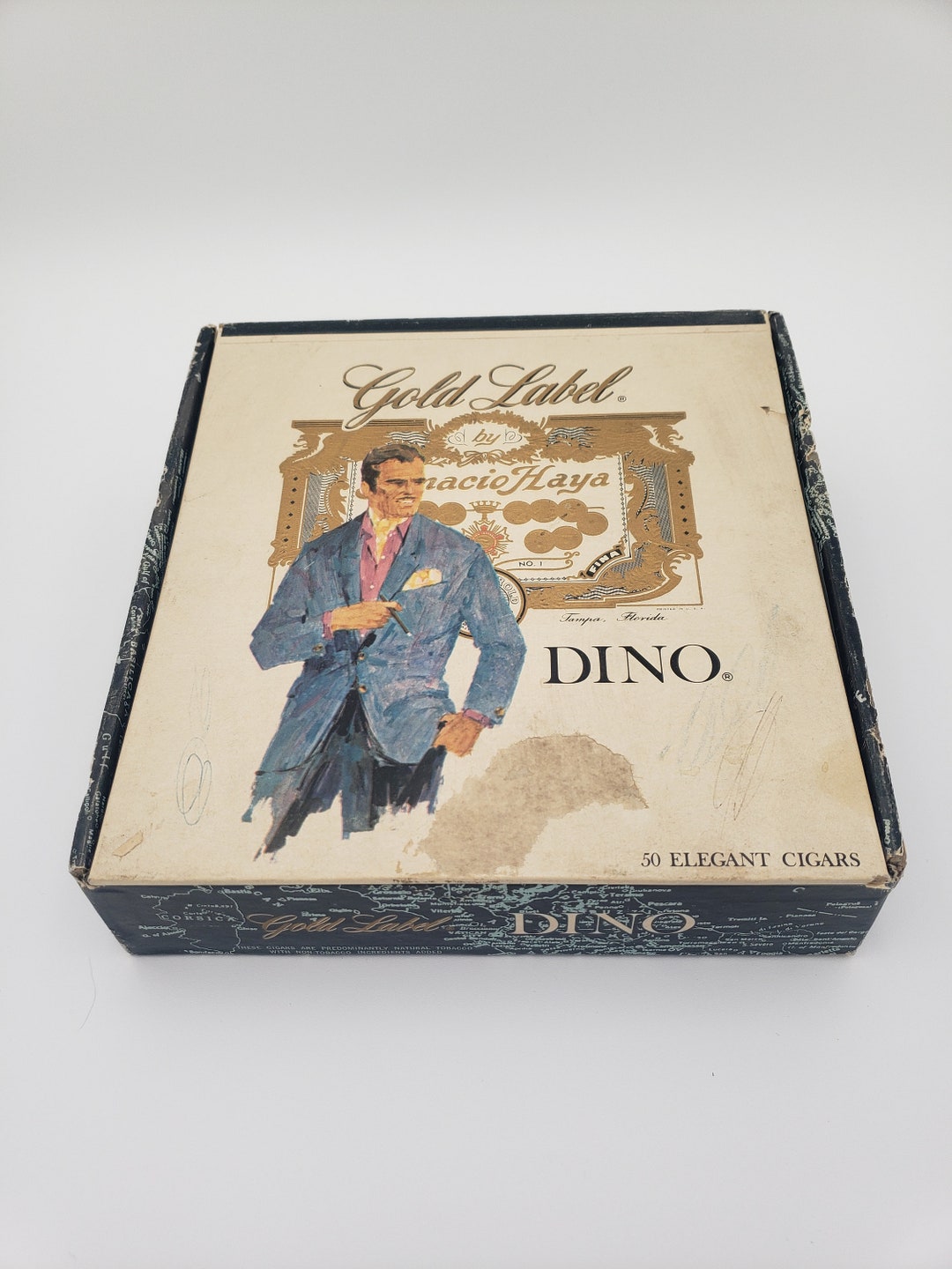 Vintage Gold Label Sloped Cigar Box, Gold Label, Ignacio Haya, Dino ...