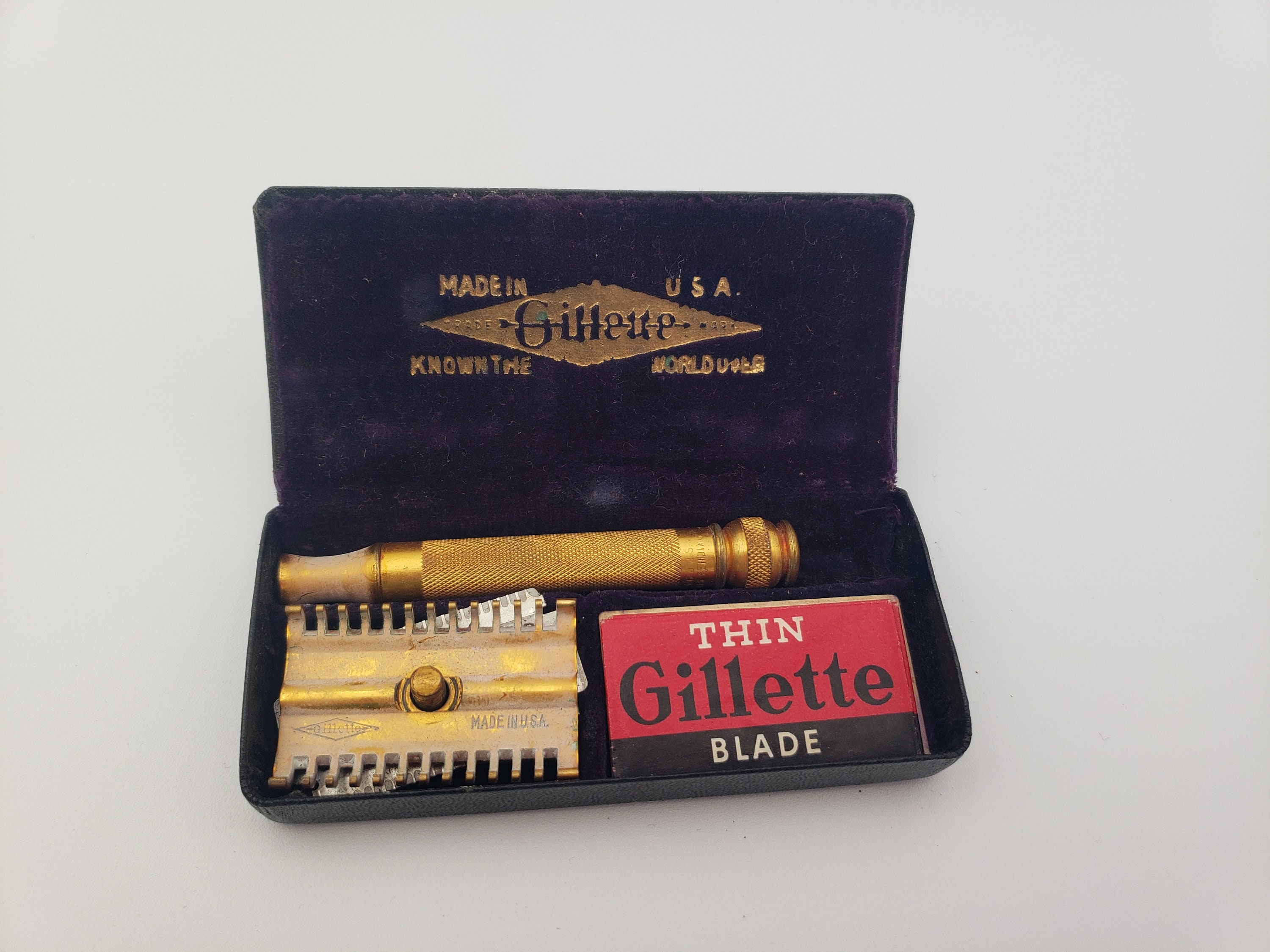 Antique Gillette Gold Razors With Felt Case and Blades, Collectible ...