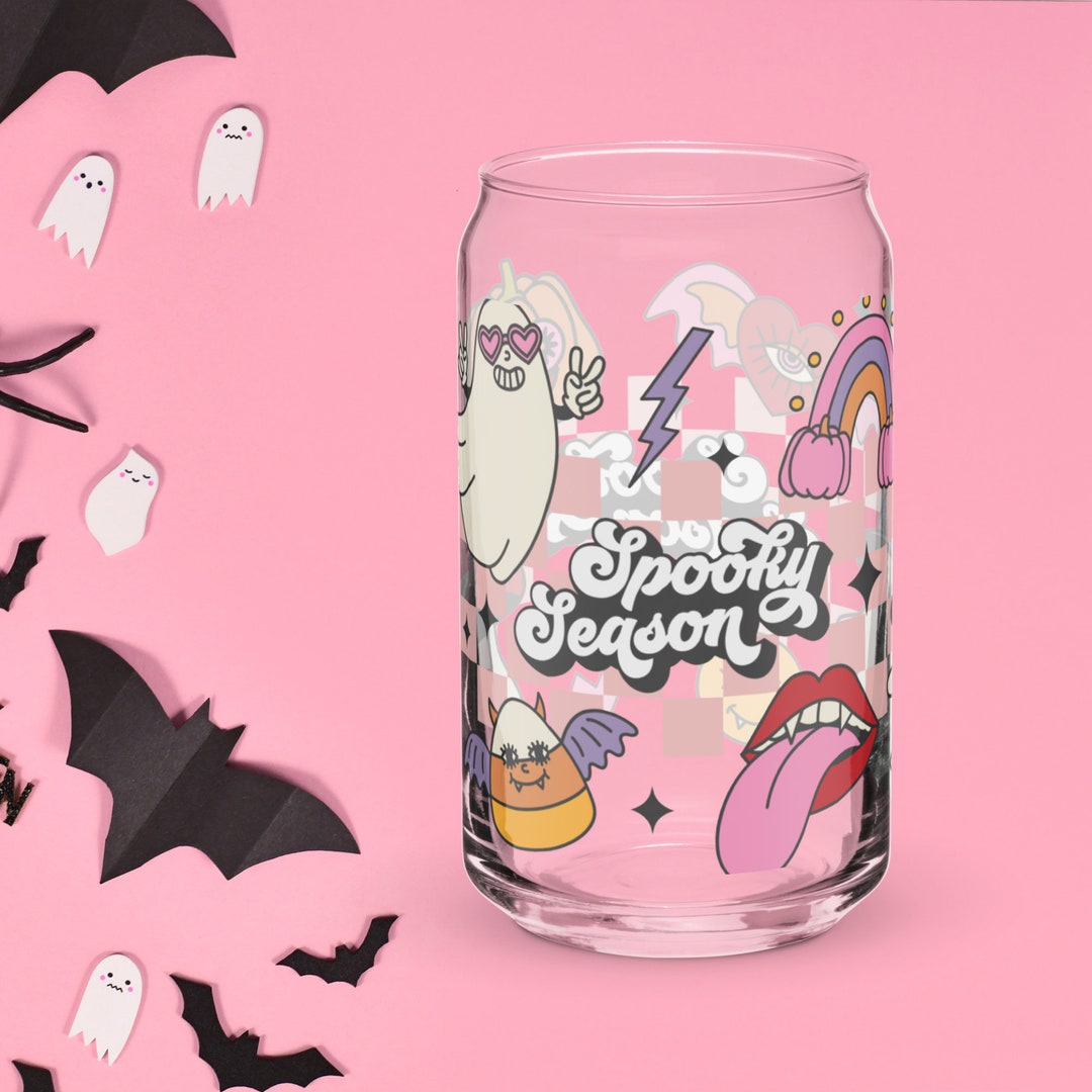 Halloween 16oz Can Glass Funky Ghost Design Halloween Party - Etsy
