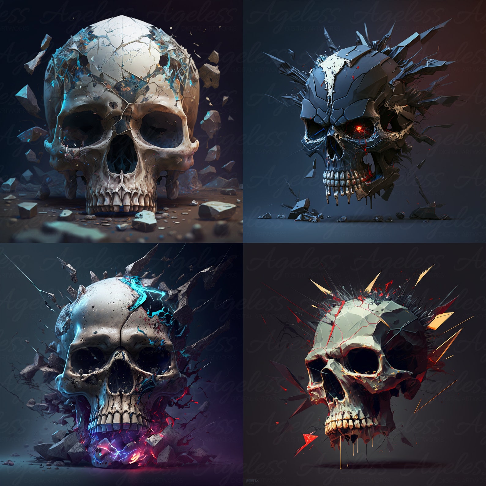 Cracked Skull Chronicles: Neo-marxist Style Skull Art in Cool ...