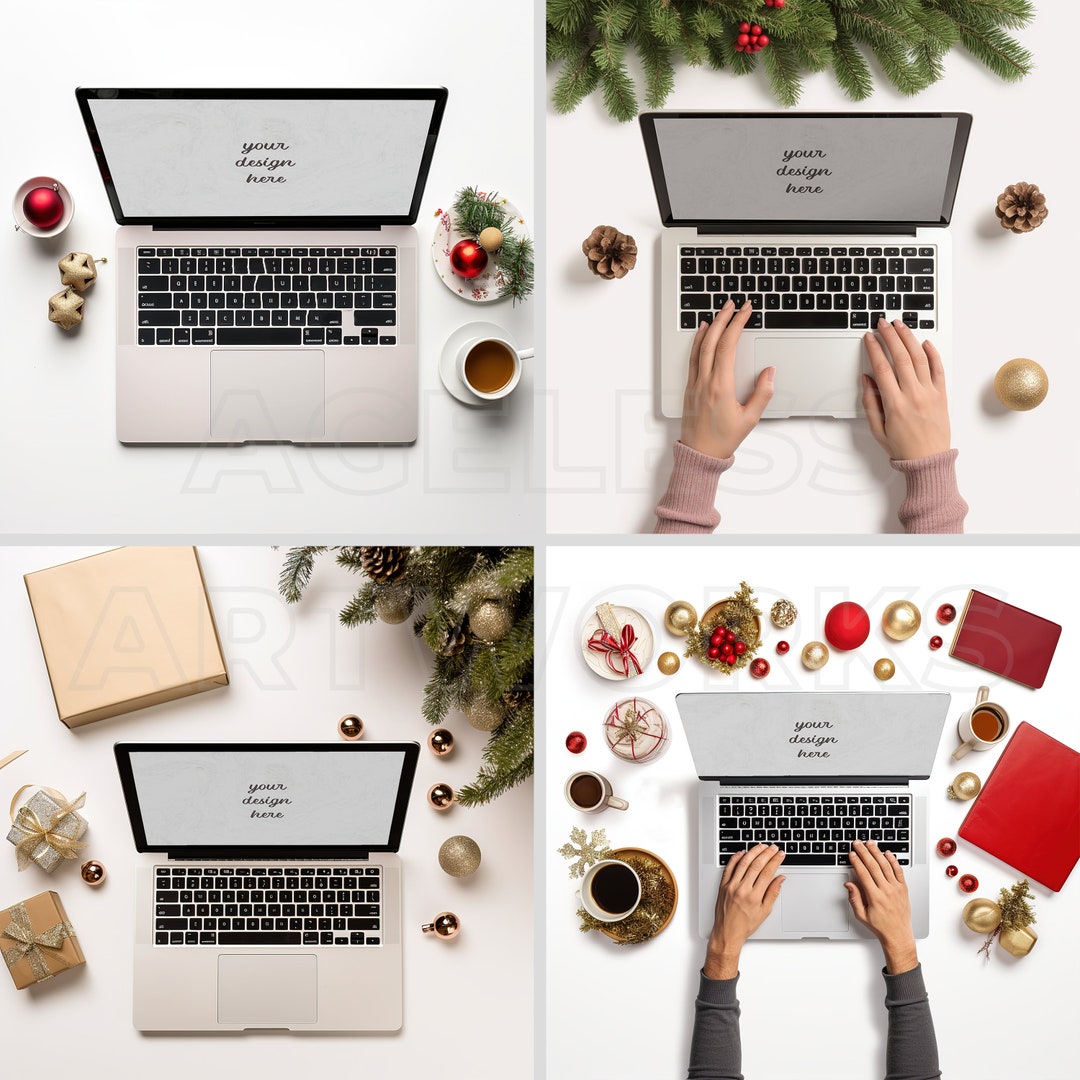 PNG & PSD Collection Bundle Christmas Laptop Mockups 16:9 Celebration ...