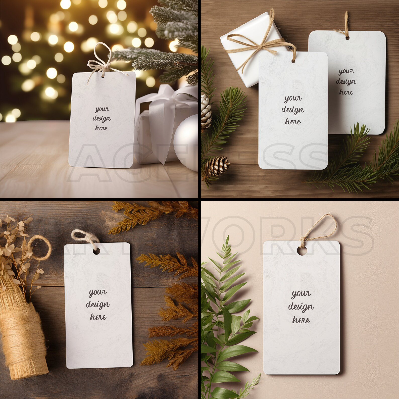 PNG & PSD Collection Bundle Christmas Tag Mockups Indoor Xmas Holiday ...