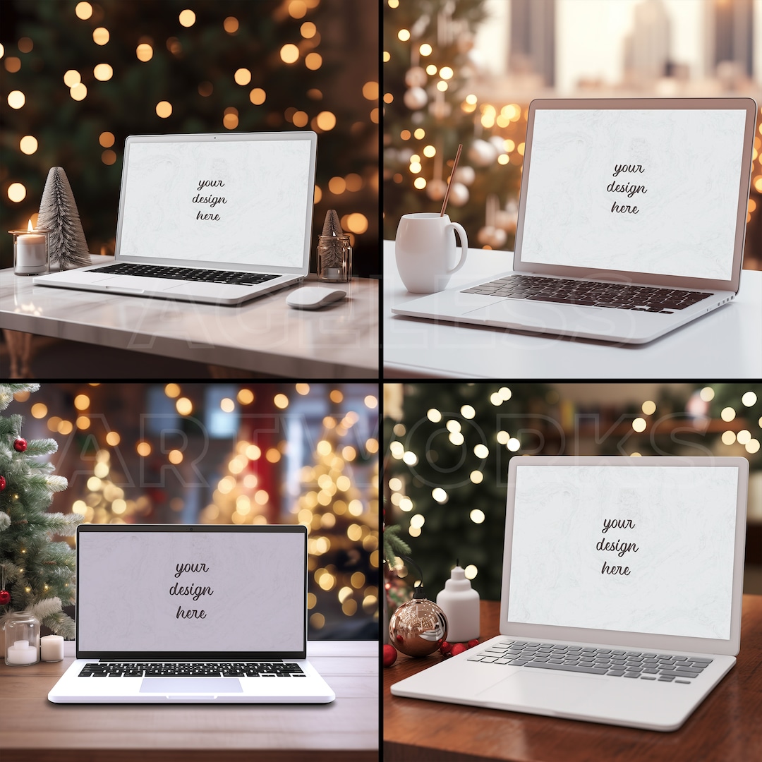 PNG & PSD Collection Bundle Christmas Laptop Mockups 16:9 Celebration ...