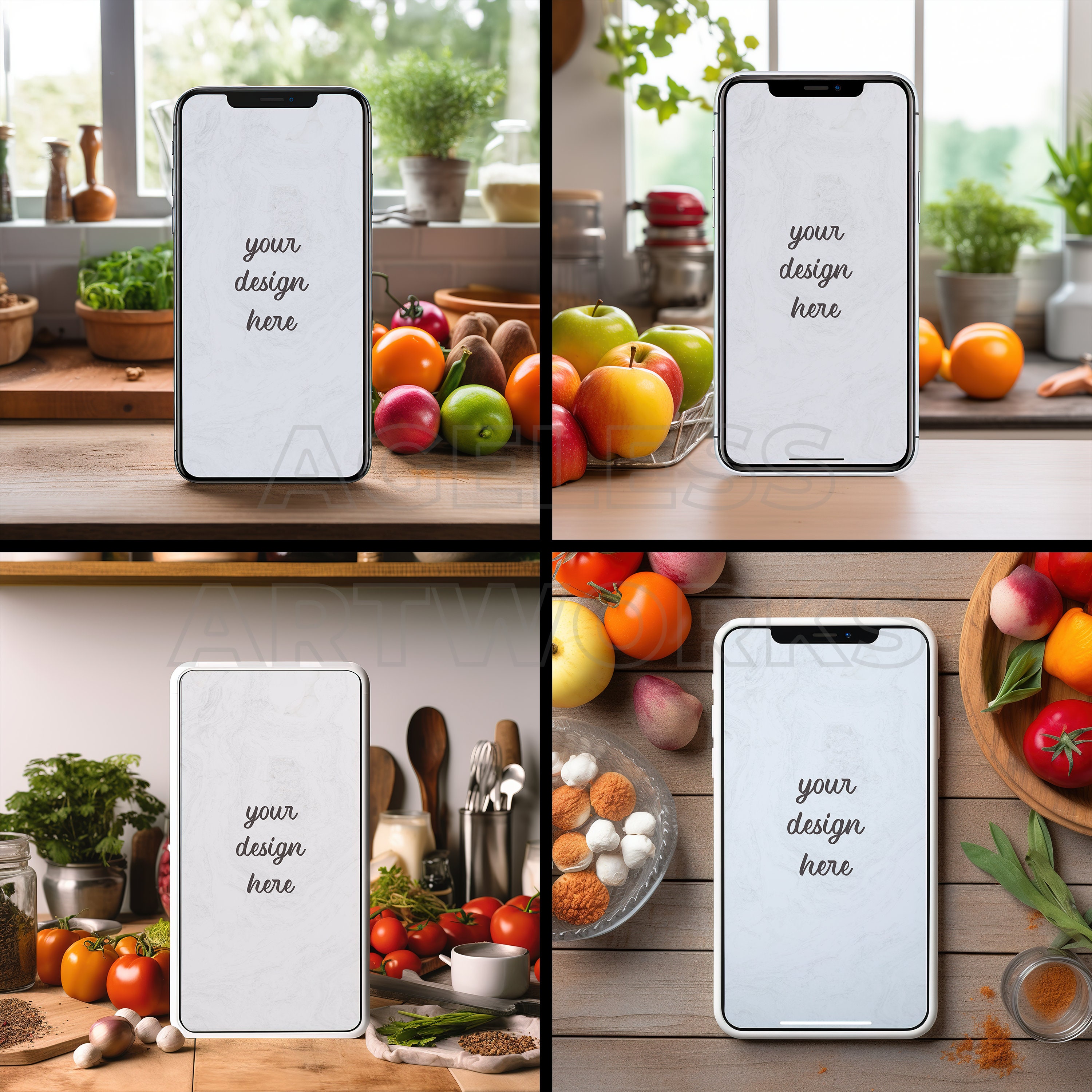 Kitchen Phone Mockups: Elegant Minimalist Theme (PNG & PSD Digital ...