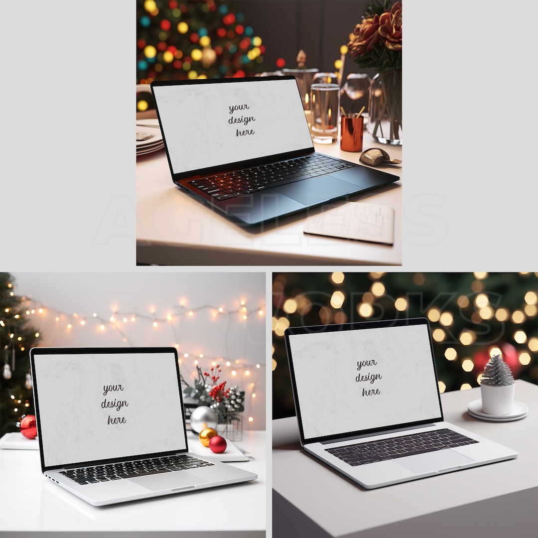 PNG & PSD Collection Bundle Christmas Laptop Mockups 16:9 Celebration ...